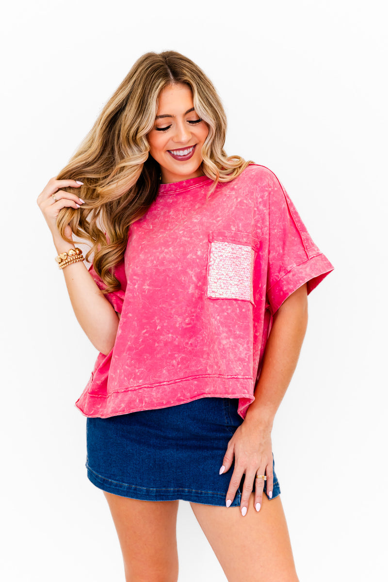 Faeve Candy Pink Mineral Washed Cotton Top – Whiskey Darling Boutique