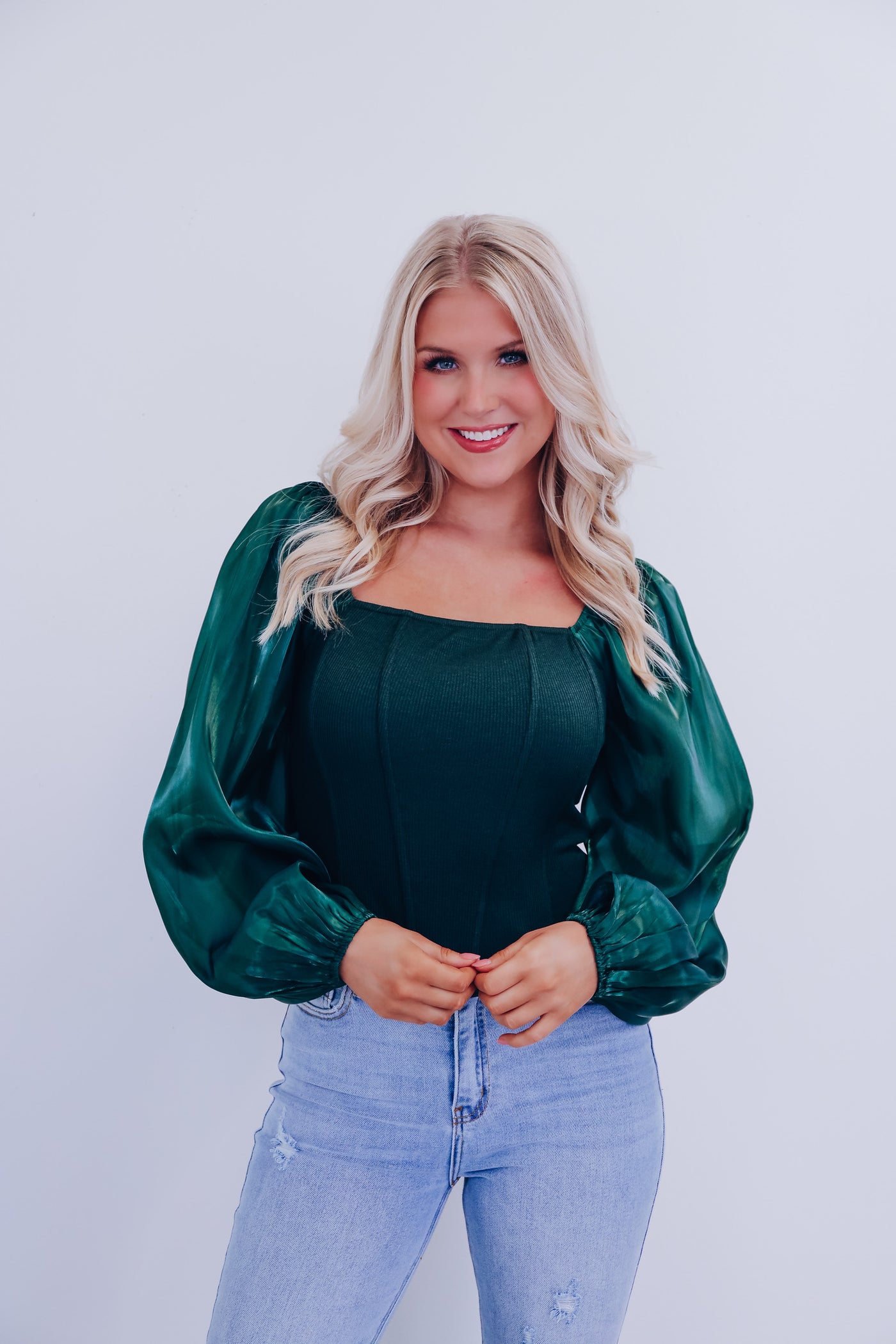 Ona Organza Sleeve Corset Top - Green – Whiskey Darling Boutique