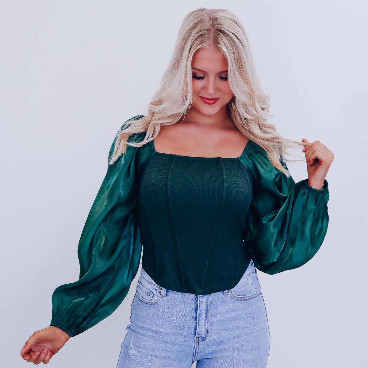 Ona Organza Sleeve Corset Top - Green – Whiskey Darling Boutique
