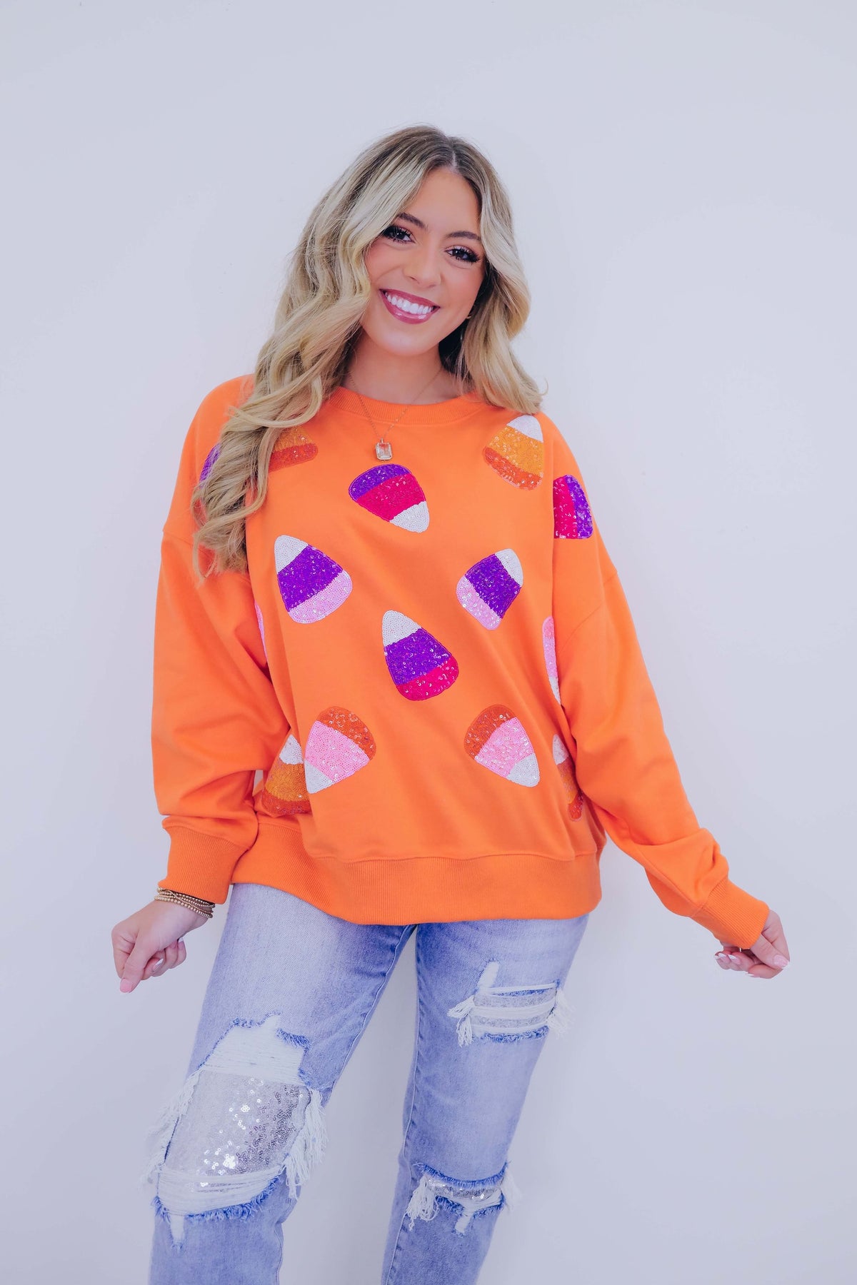 Candy Corn Sequin Embellished Sweatshirt 3 Colors – Whiskey Darling Boutique