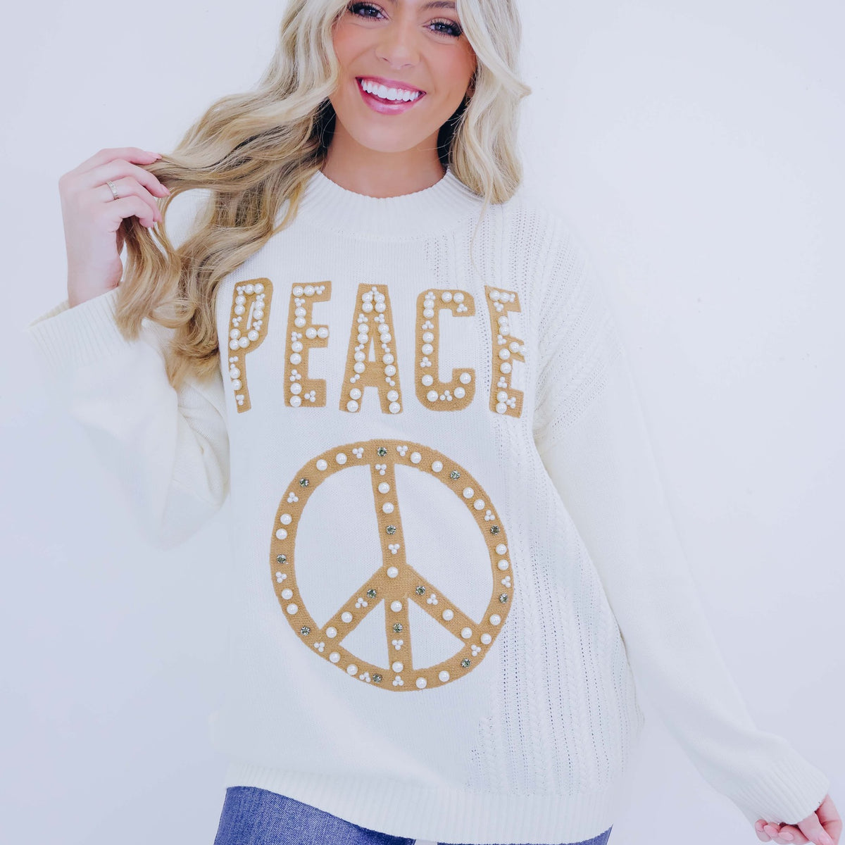 Peace N Pearls Embellished Sweater By POL – Whiskey Darling Boutique