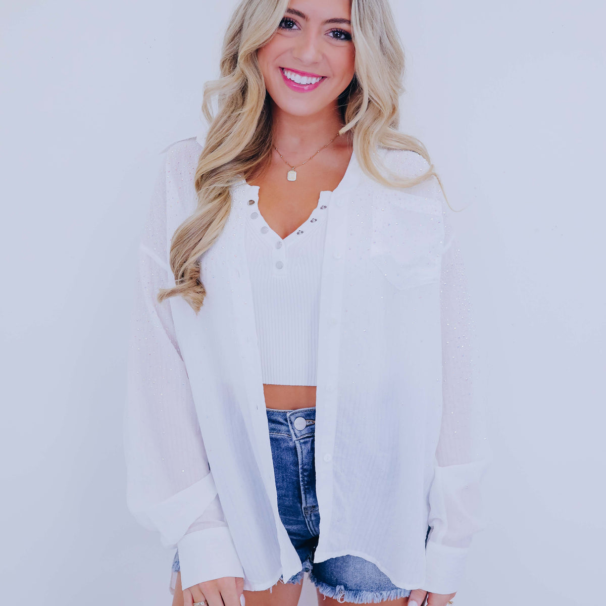 Cascading Rhinestone Button Up Shirt - 4 Colors – Whiskey Darling Boutique