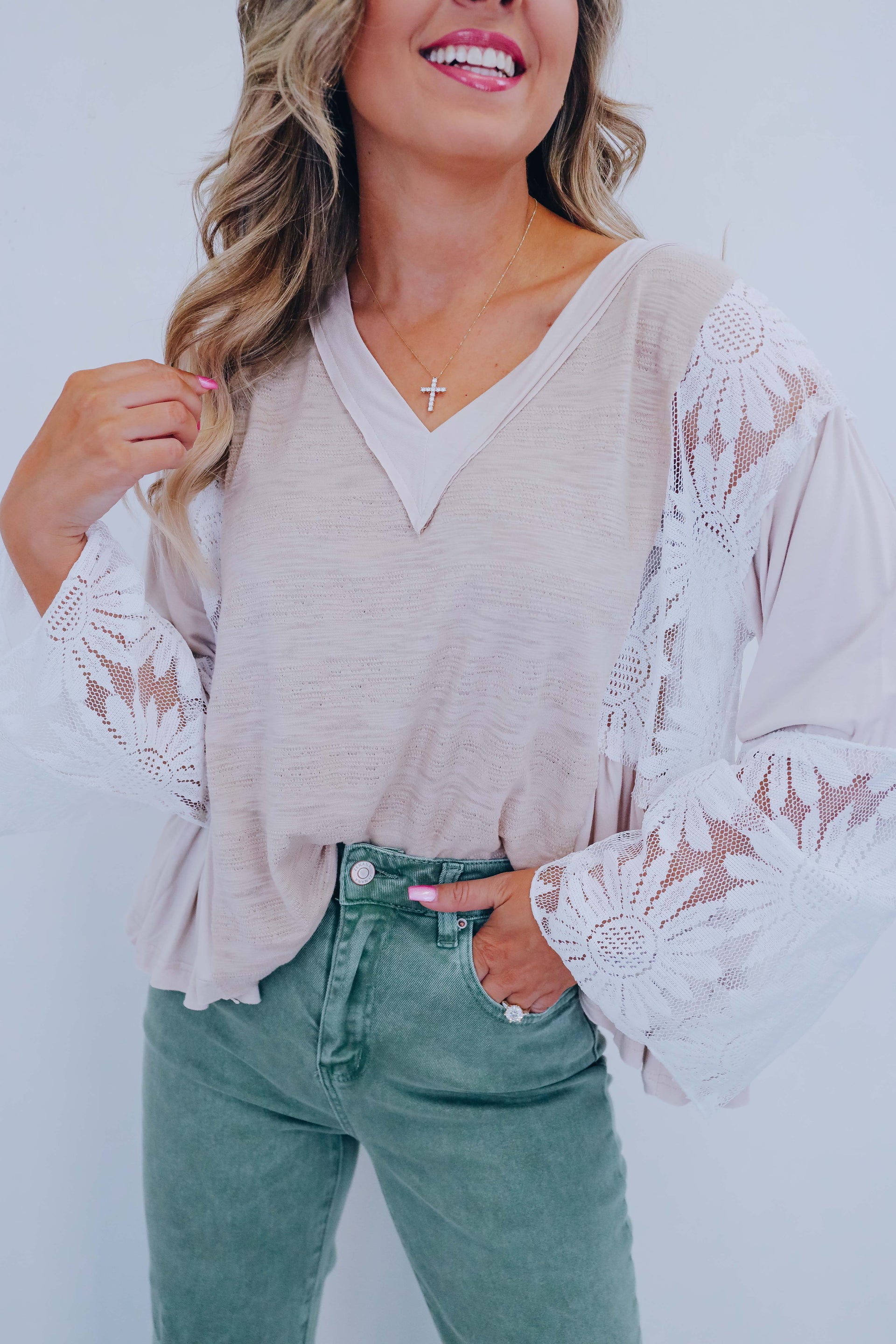 Feminine Flare Lace Sleeve Top By POL - 2 Colors – Whiskey Darling Boutique