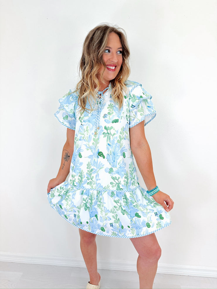 Flora Flutter Sleeve Tie Front Mini Dress – Whiskey Darling Boutique